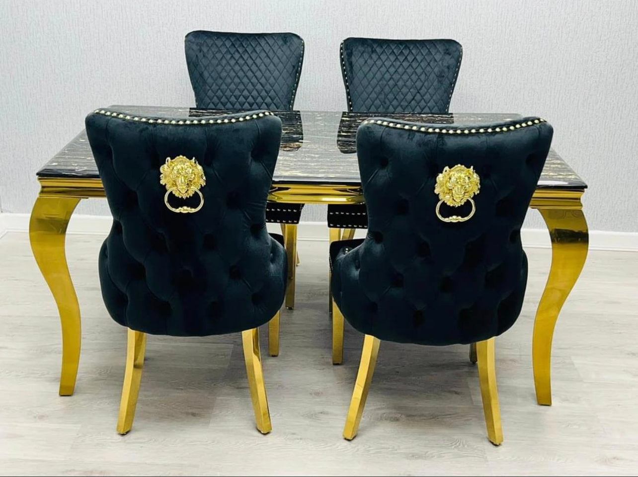 Louis Marble Dining Table Black And Gold With Victoria Black And Gold ...